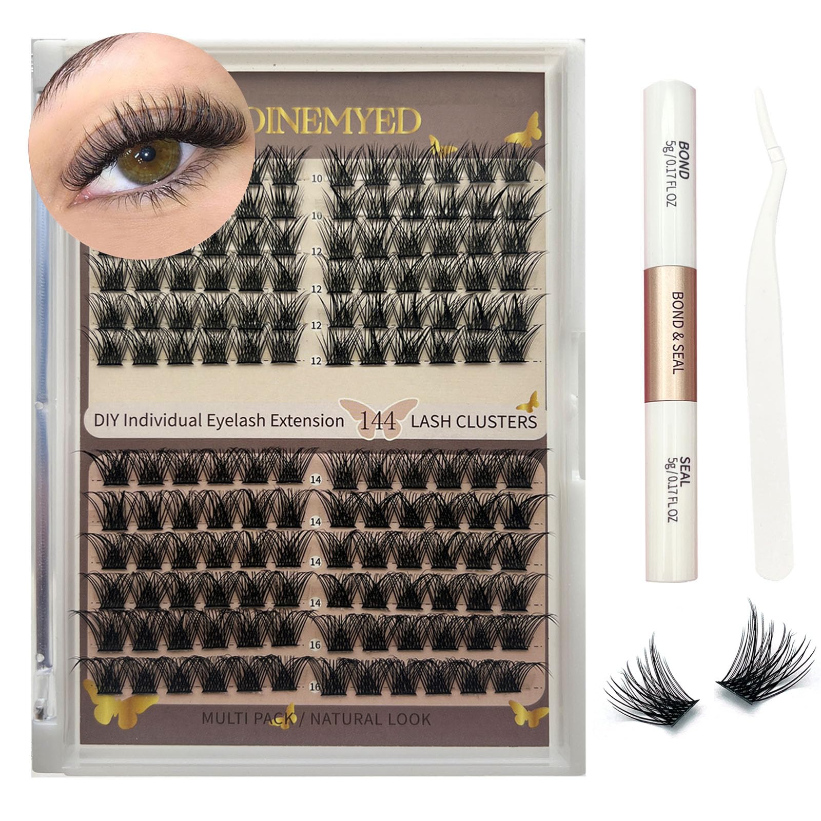 Lash Extension Kit 144 Pcs DIY Eyelash Extension Kit With Waterproof Lash Bond Glue And Seal And Lash Applicator DIY Wispy Lash Clusters C Curl 10-16mm Mix Volume Individual Lashes Extension Kit DIY at Home By FOINEMYED