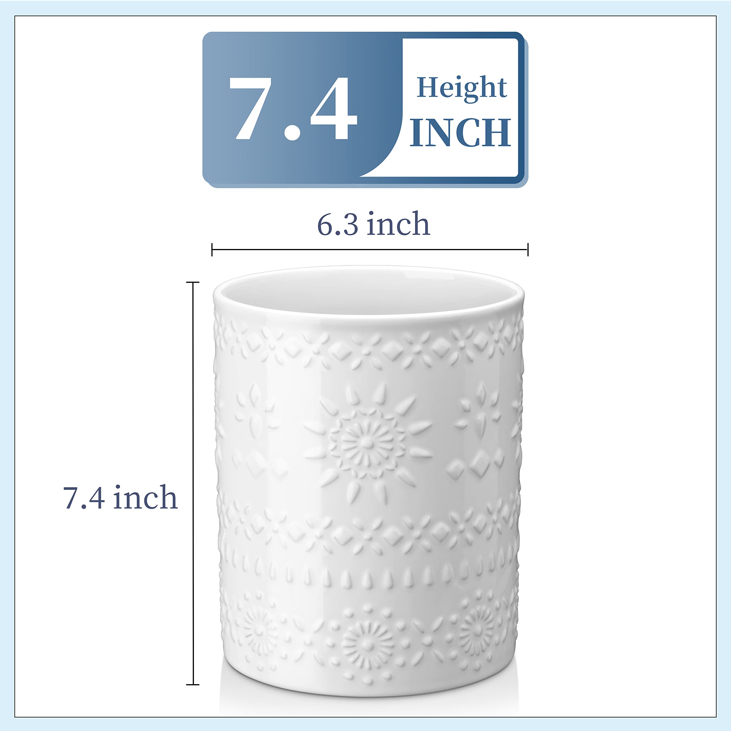 LOVECASA Extra Large Kitchen Utensil Holder, 7.4" Ceramic Utensil Holder For Kitchen Countertop With Heavy And Sturdy Base, Farmhouse Utensil Holder For Kitchen Décor, Utensil Crock Organizer, White