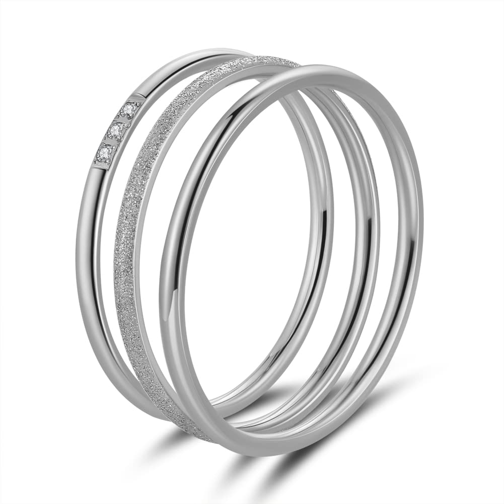 LuckyAmor Stainless Steel Rings for Women Stacking Rings, Silver 1.5mm Thin Knuckle Ring A variety of styles Rings Set Midi Ring Size 5 6 7 8 9 10 (10, 3 pcs-Silver)