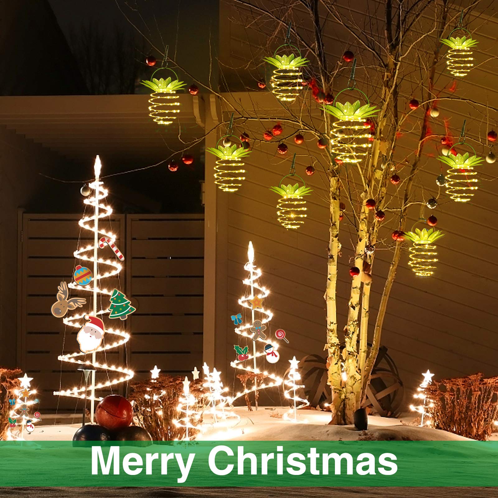 JSOT 2 Pack Solar Lanterns Outdoor Waterproof, 60LEDs Hanging Pineapple Decorative Lights for Backyard, Porch, Patio, Table, Yard, Balcony, Plants, Teepee, Lawn, Pathway, Warm Light.