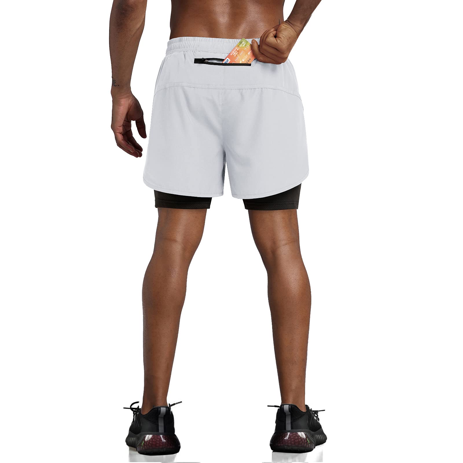Lulucleaf Running Shorts for Men with Liner Mens 2 in 1 Workout Athletic Yoga Shorts (White, L)