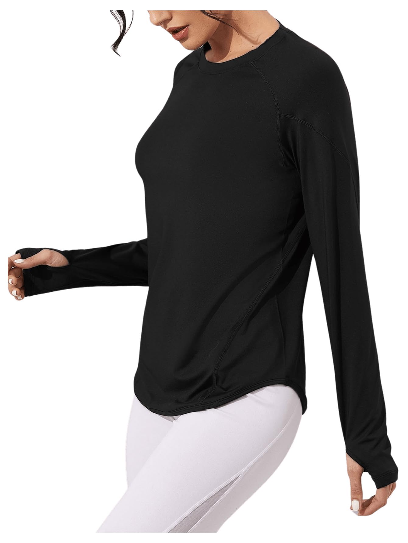 MakeMeChic Women's Long Sleeve Workout Tops Lightweight SPF Yoga Tops Tee Shirts Black L