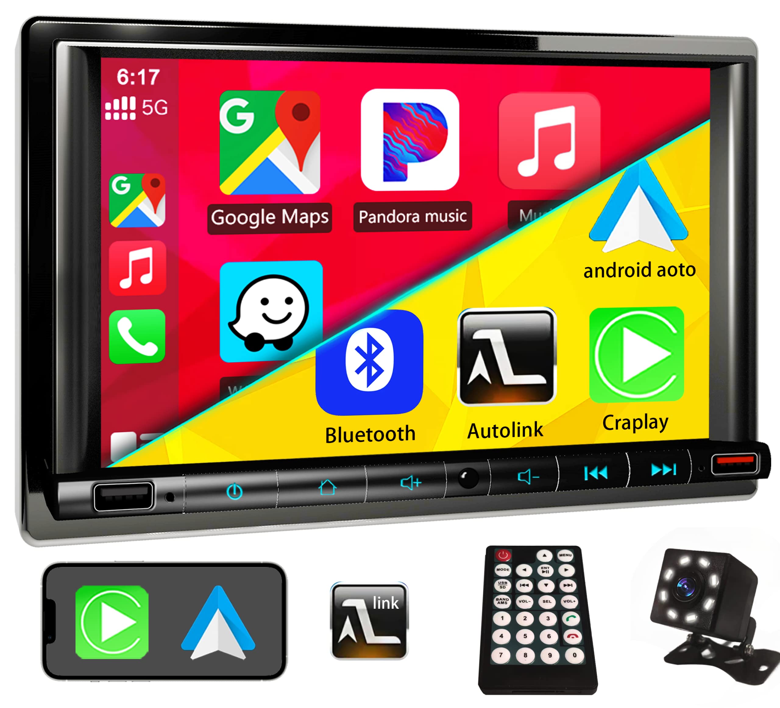 MAXIMACA TH0018 2-Din Car Audio Receiver, Bluetooth 5.2, 1280x720 Touchscreen, 4x52W Output, Android and iOS Compatible