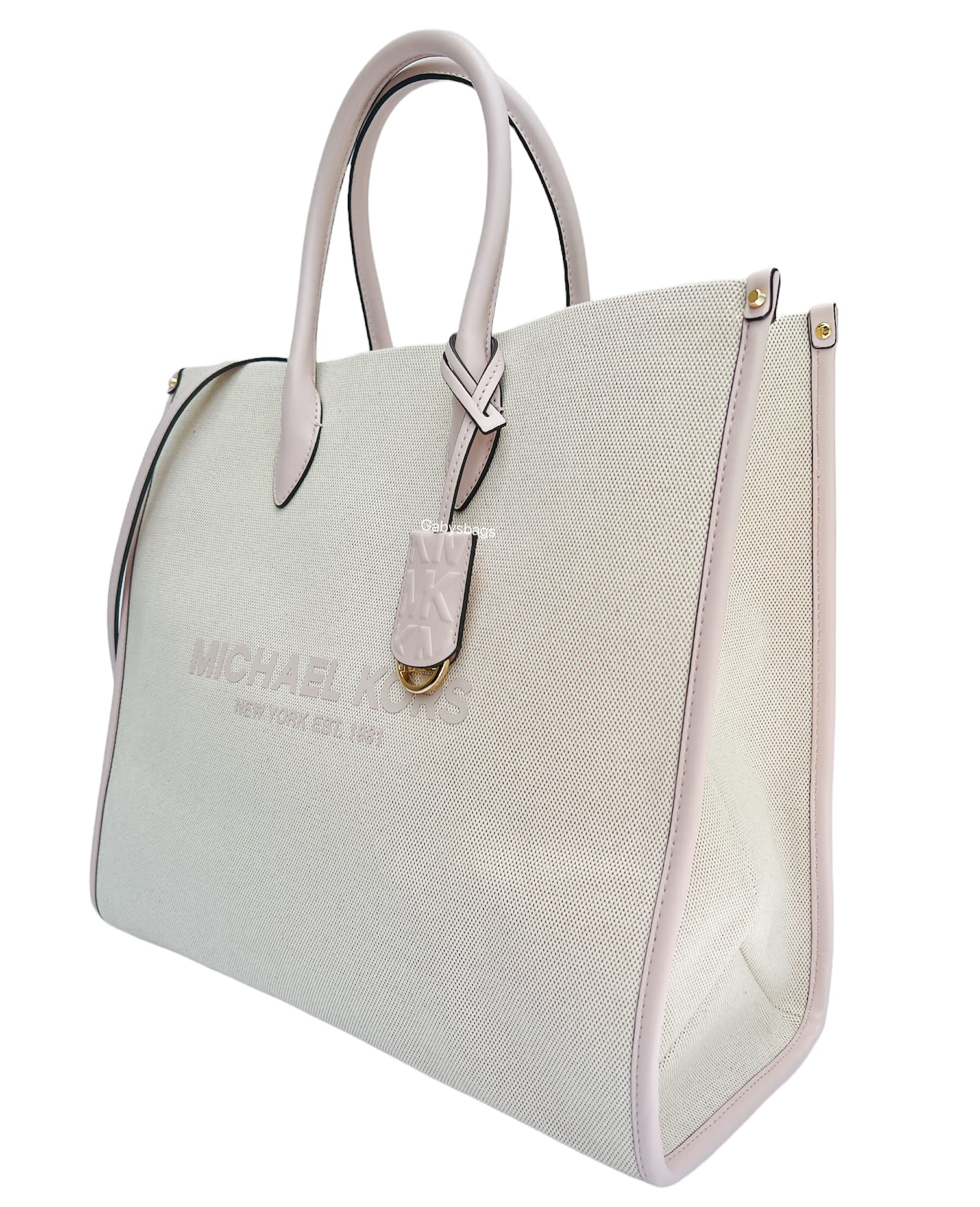 Michael Kors Mirella Large Logo Canvas Tote Crossbody Bag Neutral Blush Pink