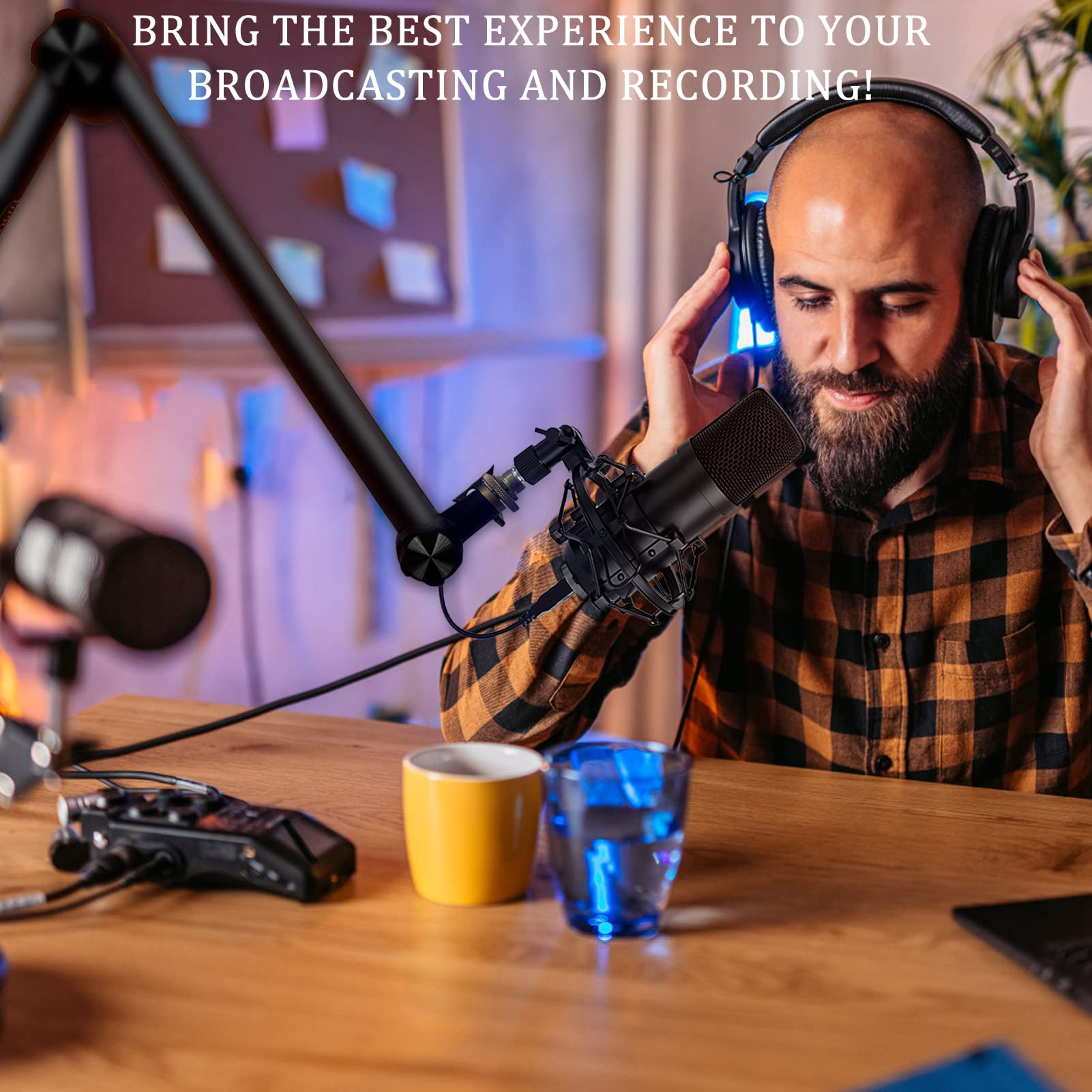 Microphone Arm stand, Upgraded Mic Arm Microphones Stands for live streaming Premium direct Broadcast Boom Arm with 360ยฐ Rotatable Clamp for Radio Studio, Podcast, Gaming