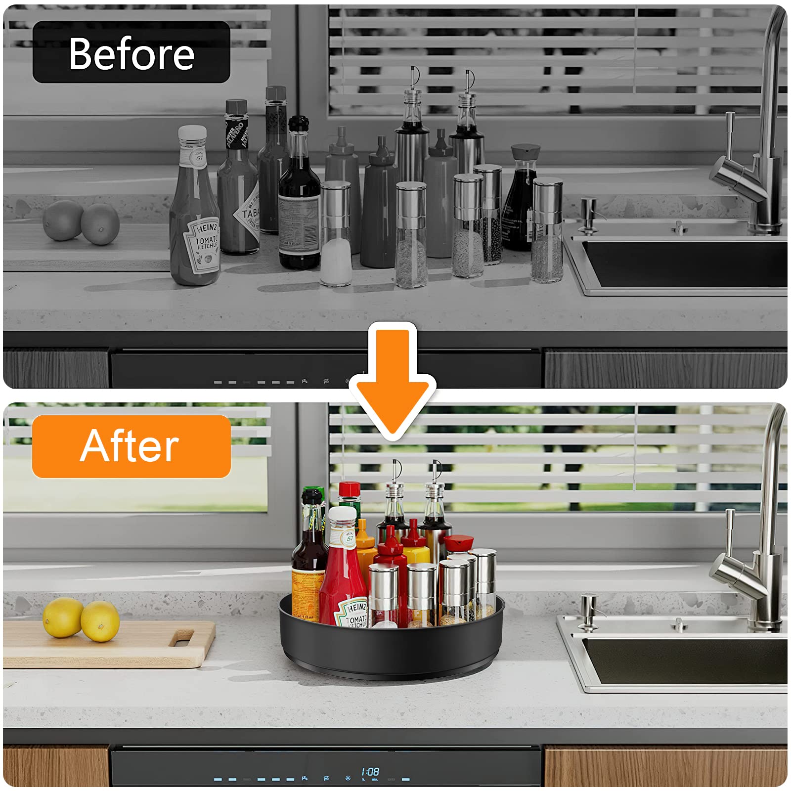 Lazy Susan Turntable Organizer, Landmore 2 Pack 10.2 Inch Stainless Steel Non Skid Turntable Spice Rack Spinning Organizer for Cabinet, Pantry, Countertop Black