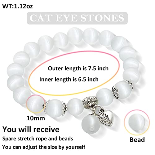 MEHUK Natural Stretch Gemstone Bracelet Healing Stone Beaded Bracelets for Women Men Gifts (Unisex) (White)