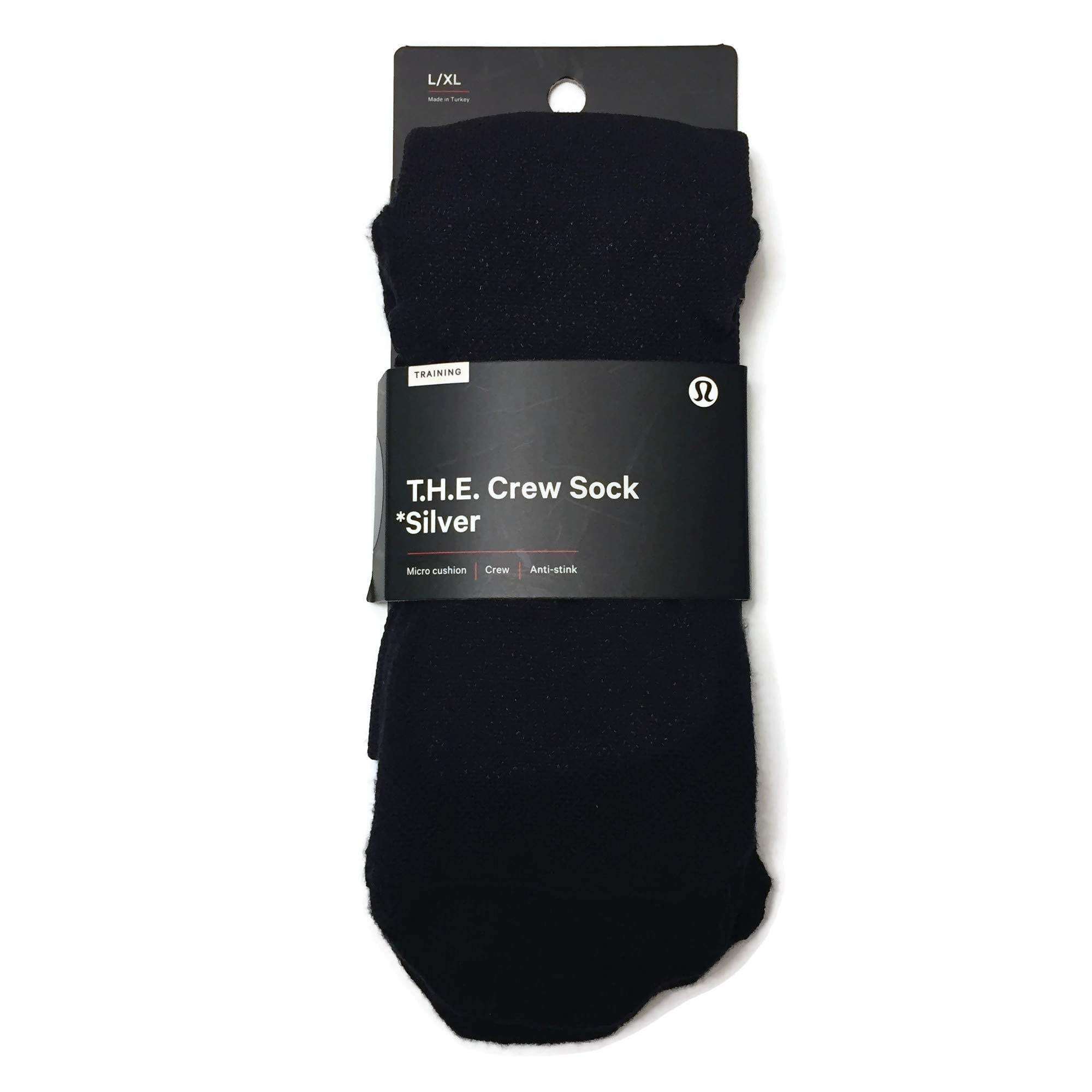 lululemon Men's T.H.E. Crew Sock Silver (Black, Medium/Large)