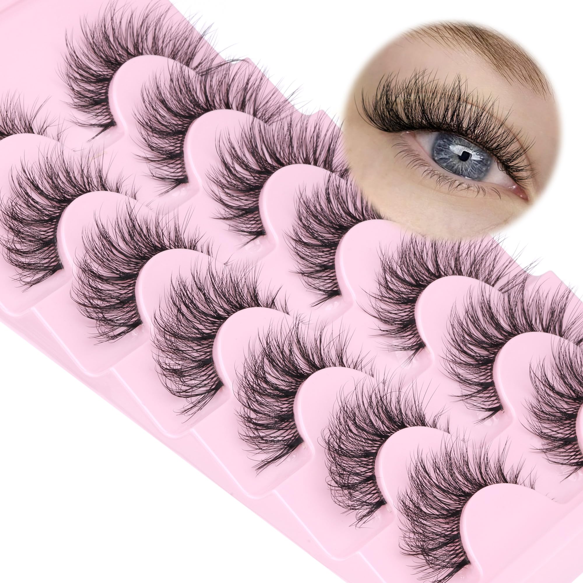Lashes Natural Look False Eyelashes Wispy Lashes Cat Eye Lashes Clear Band 3D Faux Mink Lashes 16MM Fake Eyelashes Pack by GVEFETIEE