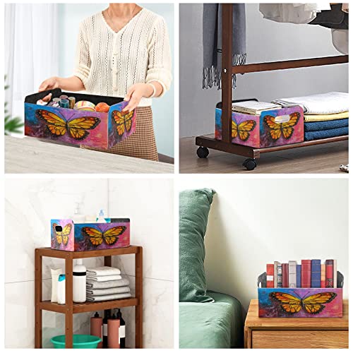 xigua Large Foldable Storage Bins, Felt Storage Basket with Handles, Storage Containers Organizer for Clothes, Toys, Shelves, Closet, Office, Bedroom, Monarch Butterfly