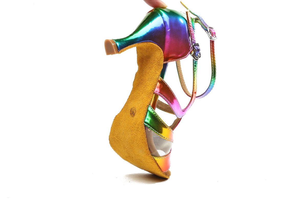 Minishion GL249 Women's Ankle Strap Multicolor Synthetic Fashion Dance Shoes Colorful Party Prom Sandals US 10