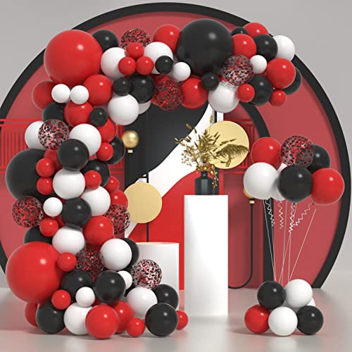 Janinus Red And Black Balloons Arch Kit 18inch 12inch 5inch Red Black And White Balloons Garland Black And Red Party Decorations For BBQ Baby Shower Halloween Graduation Casino Car Theme Party