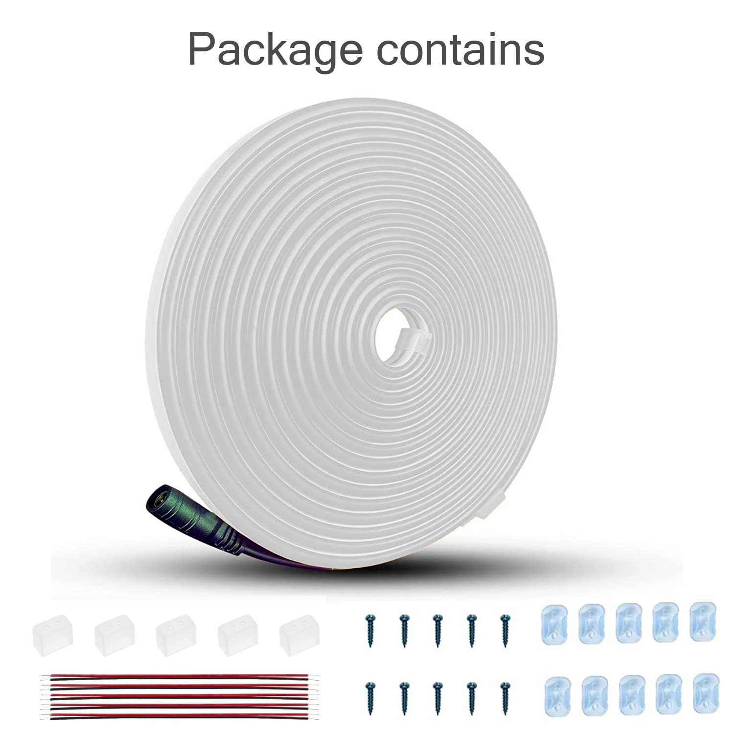 LannlKer LED Neon Rope Lights, 16.4ft/5m Cool White Neon Light Strip,12V Flexible Waterproof LED Strip, Silicone Neon Lights for Kitchen Bedroom Indoor Outdoor Decoration(Power Adapter not Included)