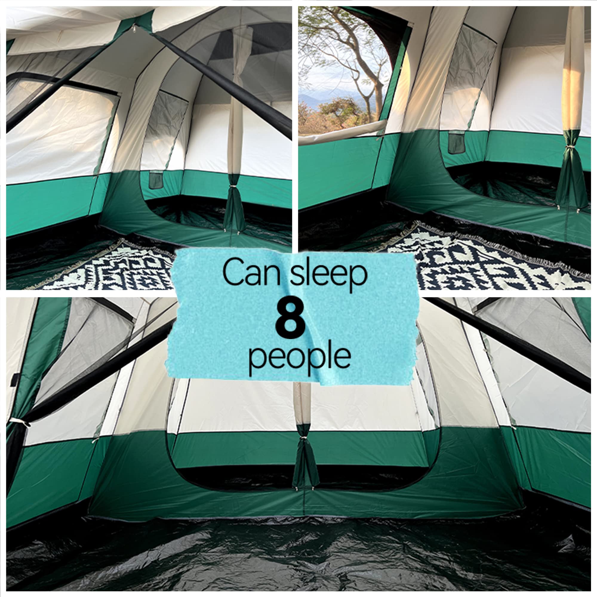 NARMAY® Camping Tent 6-8 Person Family Cabin Tent - 14' x 10' (Green)