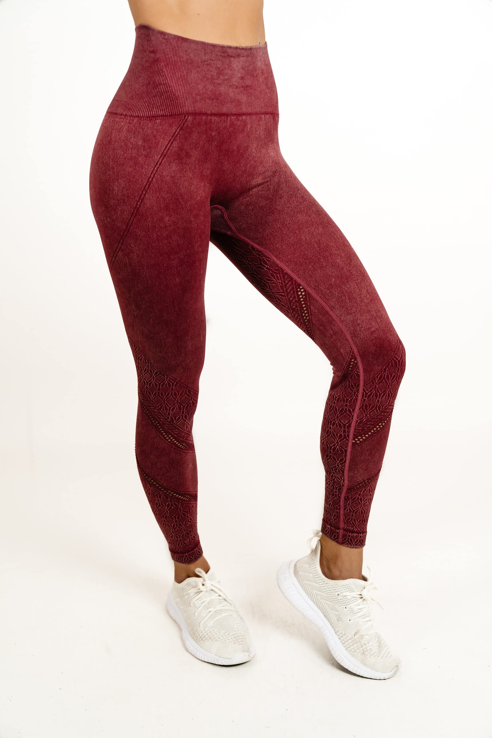 MAXXIM Womens Workout Leggings - High Waisted Seamless Leggings for Gym, Running, Yoga Workout Acid Wash Red Medium