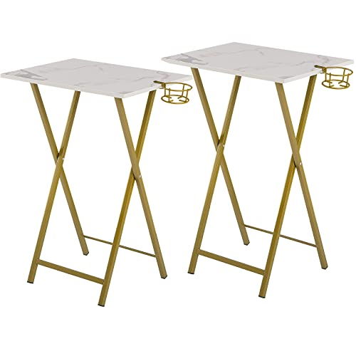 VECELO Foldable TV Tray Portable Wooden Snack Table for Livingroom, Bedroom, Office, Tiny Desk, Golden