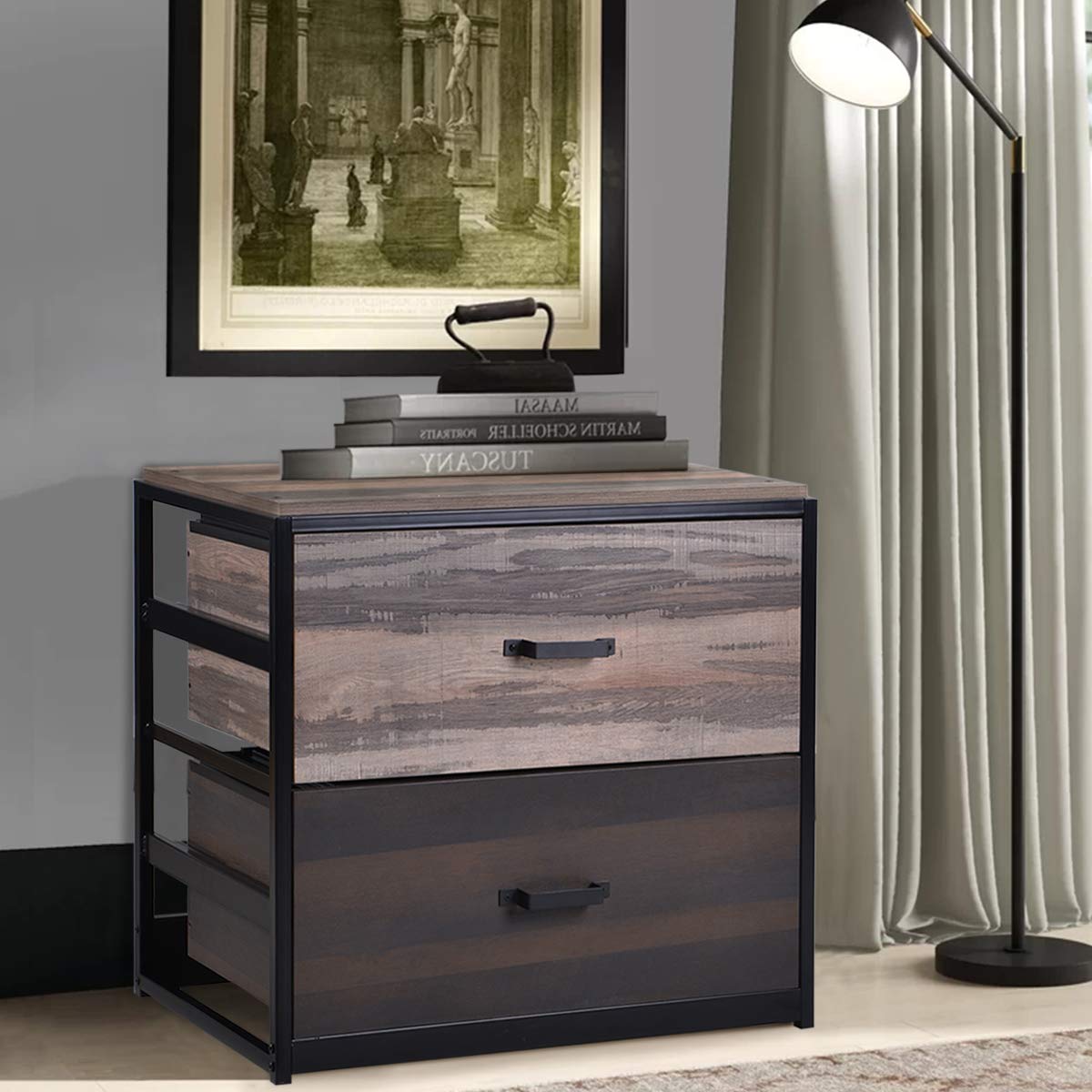Lateral File Cabinet 2-Drawer Wood Filing Storage&Printer Stand for Home Office, Sturable Solo LC (Walnut)