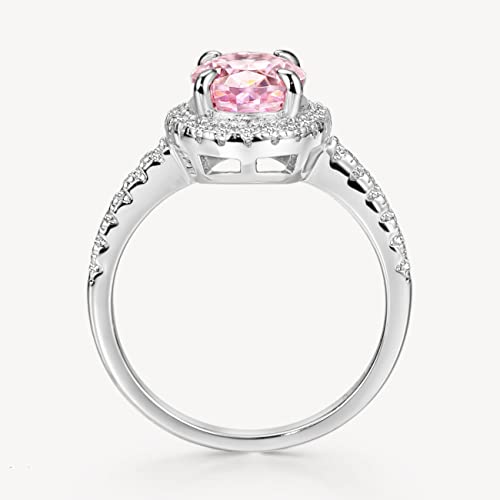 Michooyel 2.0ct Oval Cut Pink Diamond Engagement Ring Sterling Silver Cubic Zirconia Halo Women's Ring Promise Ring