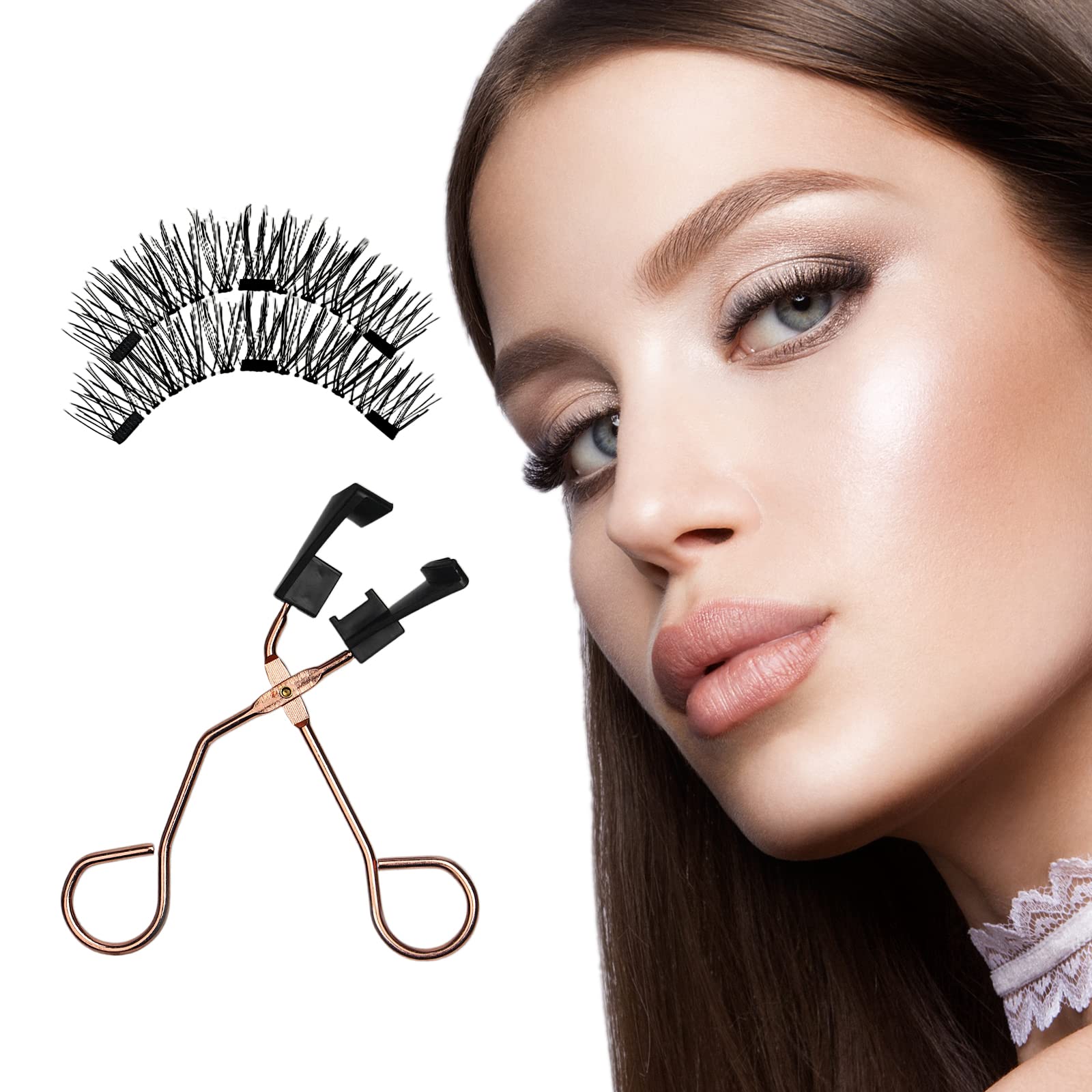 Magnetic Eyelashes without Eyeliner, 3 Pairs Natural Looking Magnetic Lashes without Eyeliner, 3D Effect Reusable Waterproof Fake Eyelashes with Tweezers, Easy to Wear, No Glue Needed