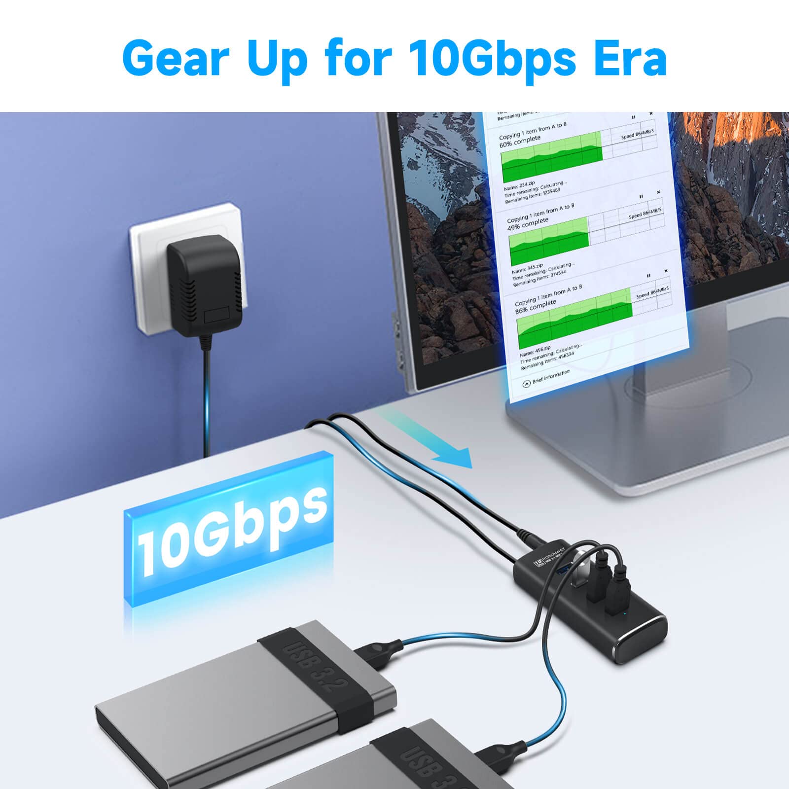Rosonway 5 in 1 USB C Hub with 3 USB 3.2 10Gbps Data Ports, SD/TF Card Readers, 2ft Cable and Individual Switches, for PC, Laptops, M1 Mac Mini, iMac, MacBook Pro/Air, RSH-A104D