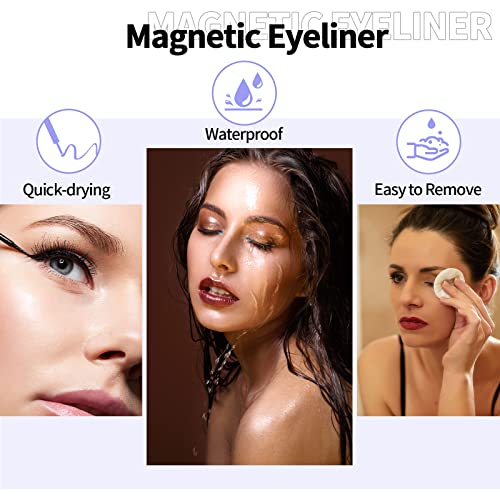 Magnetic Eyelashes with Eyeliner, 10 Pairs 3D Natural Look False Eyelashes, Magnetic Eyelashes and Eyeliner Kit, Reusable Magnetic Lashes with Eyeliner and Tweezers, No Glue