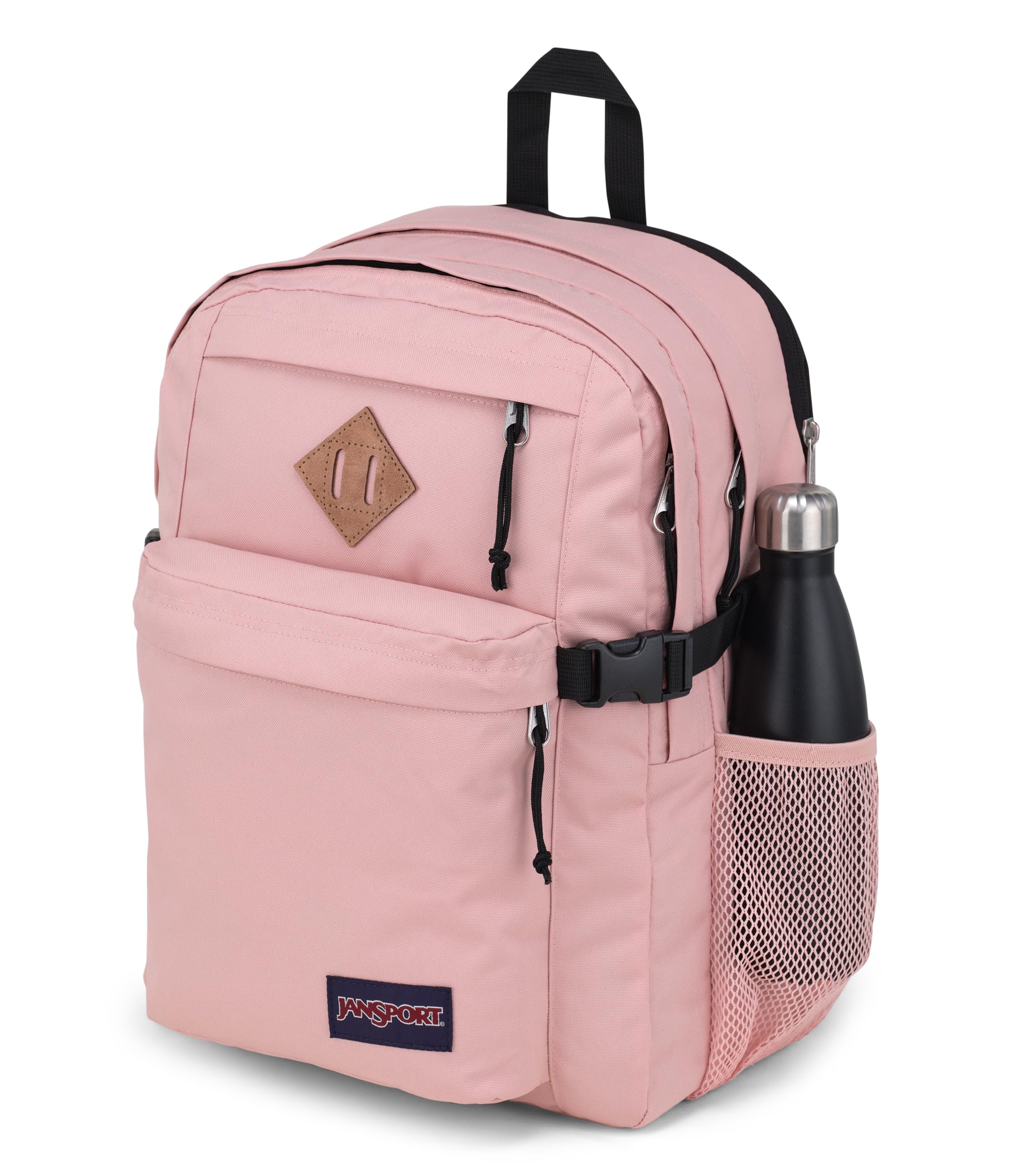 JanSport Main Campus Backpack - Travel, or Work Bag w 15-Inch Laptop Sleeve and Dual Water Bottle Pockets, Misty Rose