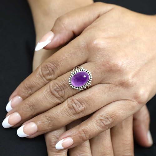JEWELOPORIUM 925 Sterling Silver Ring for Women Purple Real Amethyst Gemstone Fashion Silver Ring Size 8.5 Christmas - Gift Boho Jewelry