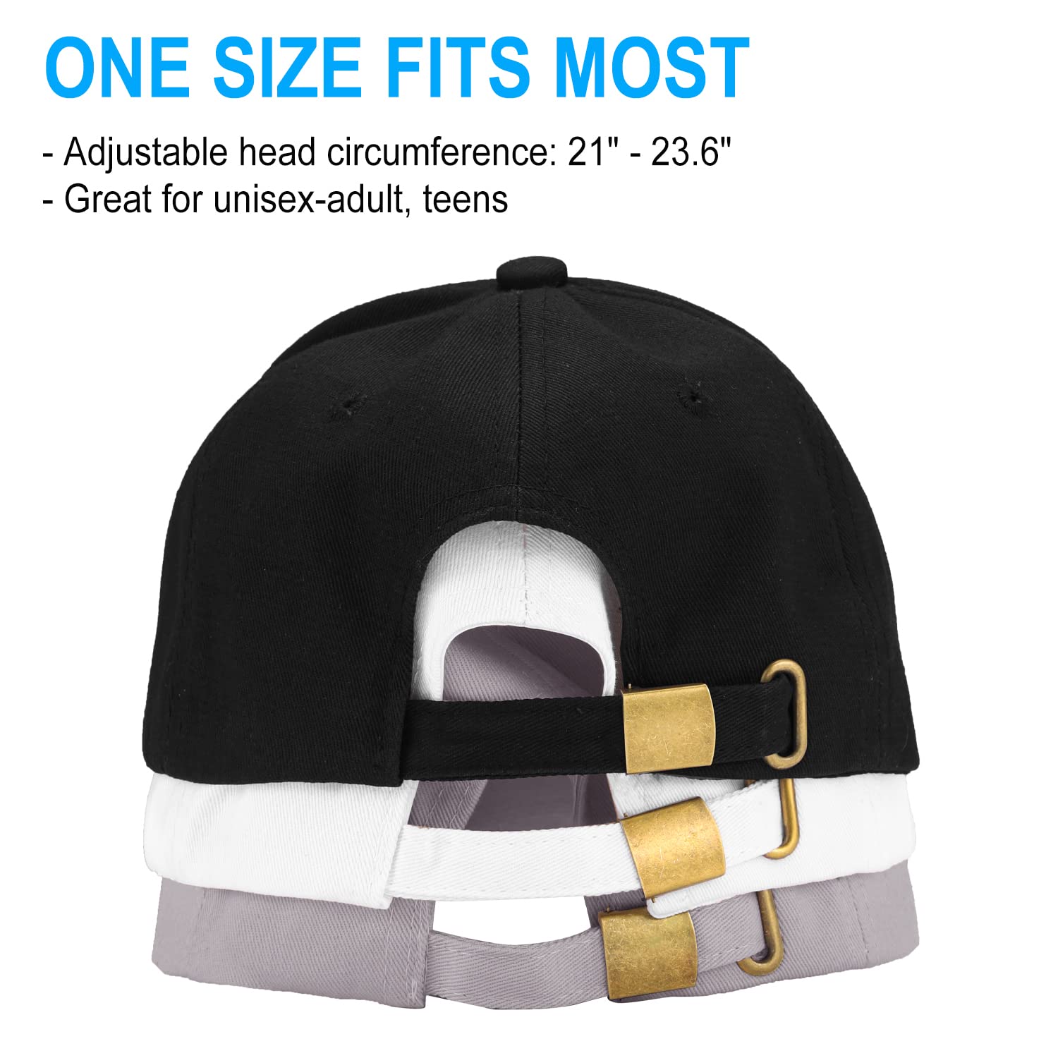 MEINICY 3PCS Plain Structured Baseball Cap, Cotton Dad Hat Fits Men Women, Adjustable Low Profile (Black& White& Gray)