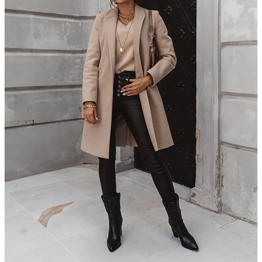 Mayntop Women Duffle Coat Windbreaker Solid Color Long Jacket Dual Pocket Plain Loose Button Lapel Plain Trench Outerwear(A Grey,2XL)