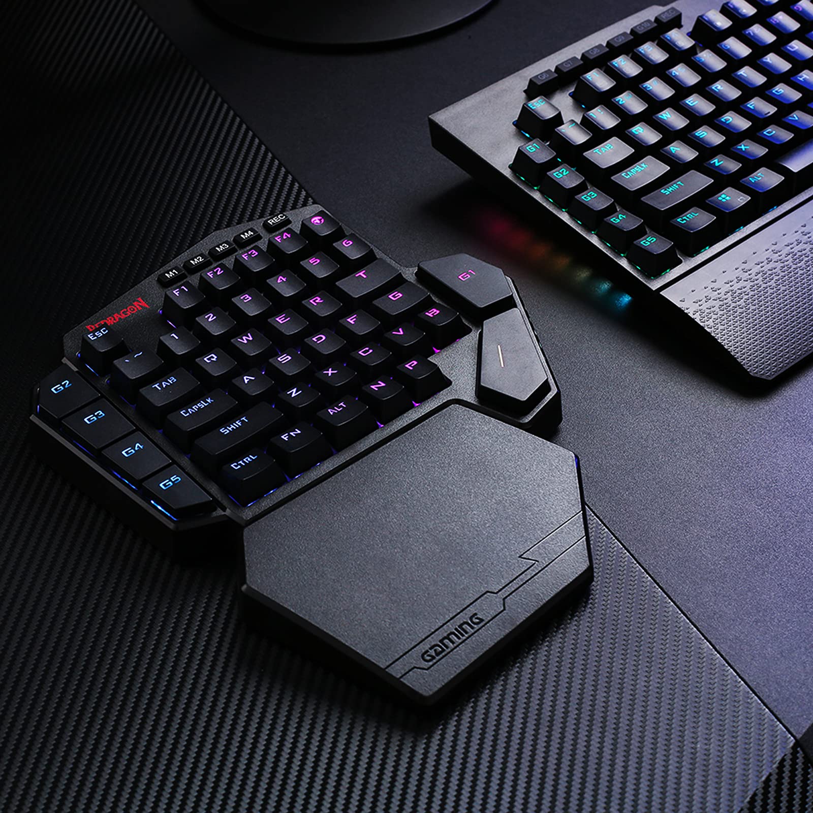 Redragon K585 DITI Wireless One-Handed Mechanical Keyboard, 42 Keys 2.4Ghz RGB 40% Gaming Keypad with 7 Onboard Macro Keys, Detachable Wrist Support, Durable Battery, Clicky Blue Switch
