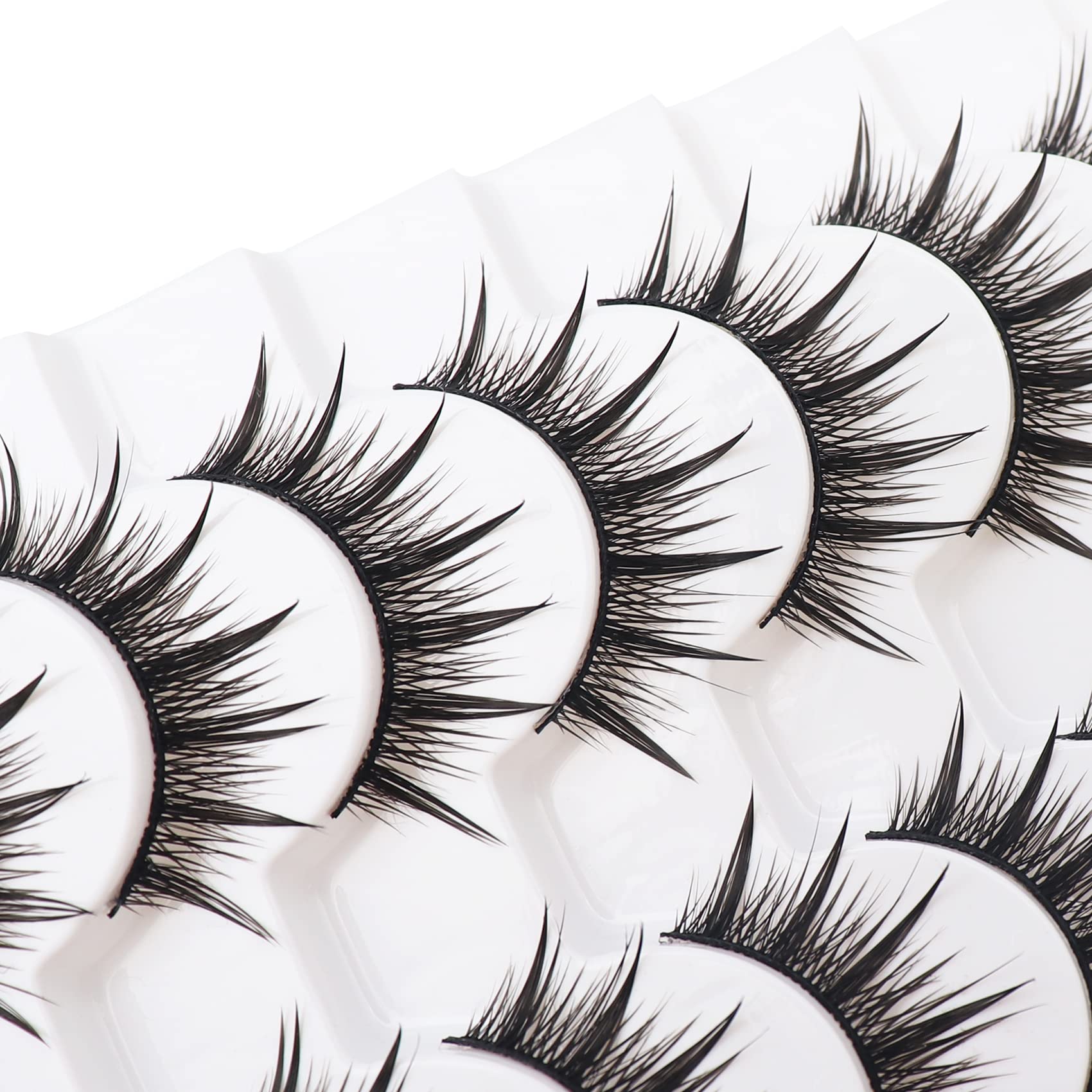 Losha Lashes Spiky False Eyelashes 16mm Wispy Manga Lashes Natural Wet Look 10 Pairs Reusable Fake Eye Lashes Pack (01)
