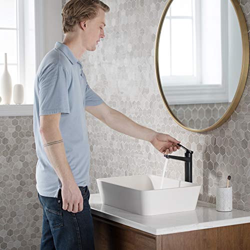 Kraus KVF-1400MB-PU-10MB Indy Single Handle Vessel Bathroom Faucet and Pop Up Drain, Matte Black