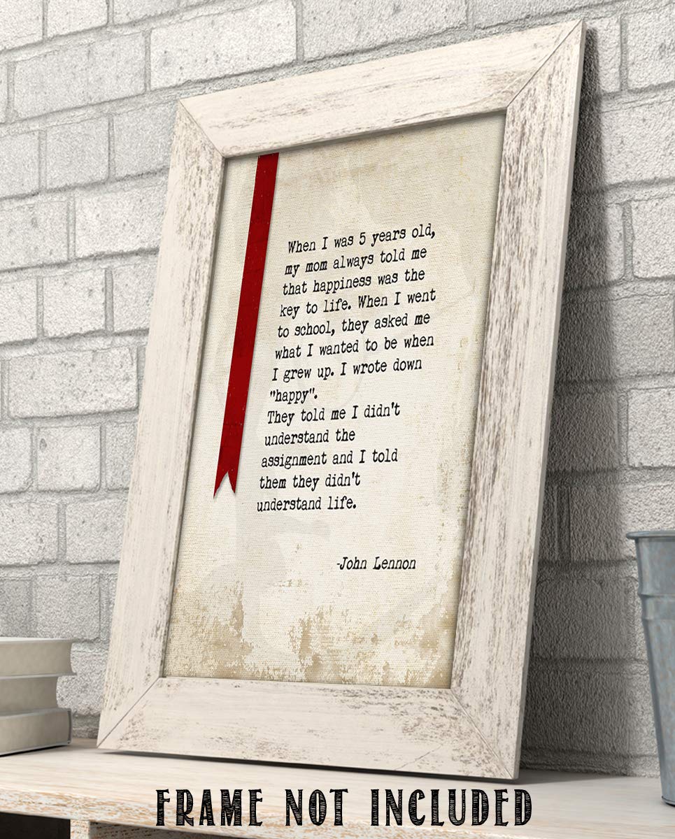 John Lennon Quotes Wall Art- I Want To Be Happy When I Grow Up- Inspirational Wall Art Silhouette Print, Modern Wall Decor For Home Decor, Office Decor, Studio & Man Cave Décor. Unframed- 8x10"