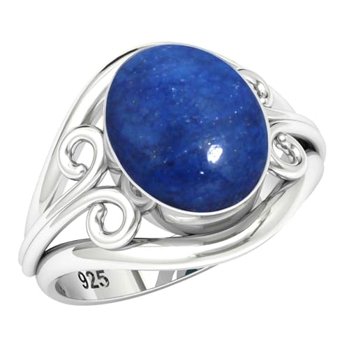 JEWELOPORIUM 925 Sterling Silver Ring for Women Size 10.5 Blue Natural Lapis Lazuli Stone Solitaire Silver Ring Mothers' Day Gift Costume Jewelry