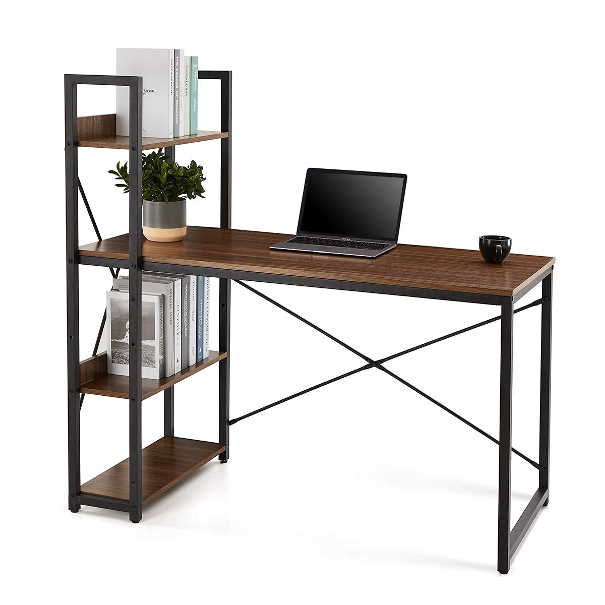 LIFEFAIR Home Office Desk with Shelves 47", Computer Desk Modern Writing Desk with Bookshelf for Home and Office Easy Assemble