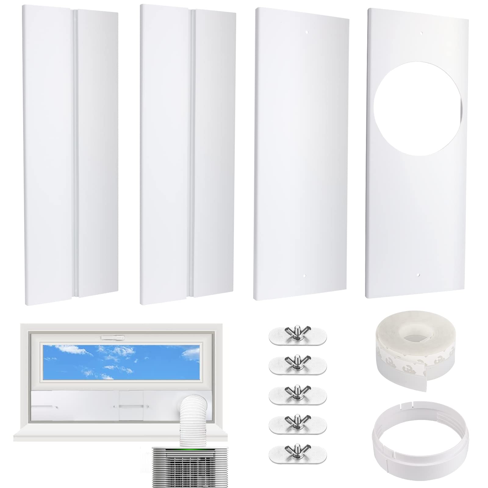 Portable Air Conditioner Window Kit with 5.9" Coupler & Sealing Tape, Universal Sliding Window Slide Seal Plates for AC Unit, AC Window Vent Kit, AC Window Seal AccessoriesâŚ