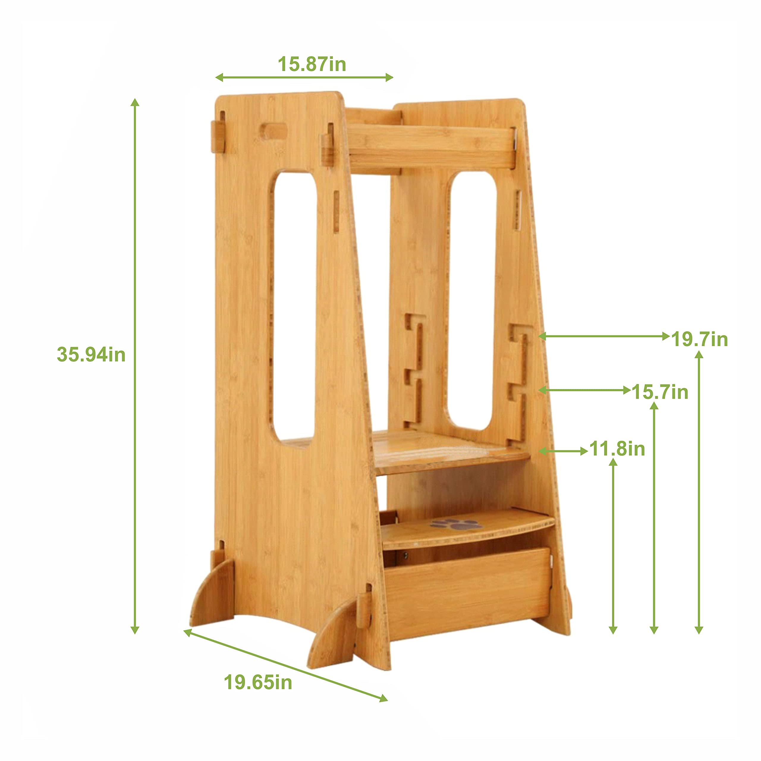 KIDSPR Bamboo Toddler Tower, Kitchen Helper Tool,Height Adjustable Standing Stool for Kids,Bathroom Learning Step Stool