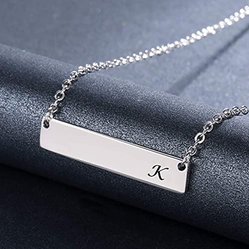 JZCOLOR | Sterling Silver Bar Necklace | Pendant with Engraved Letter (K)
