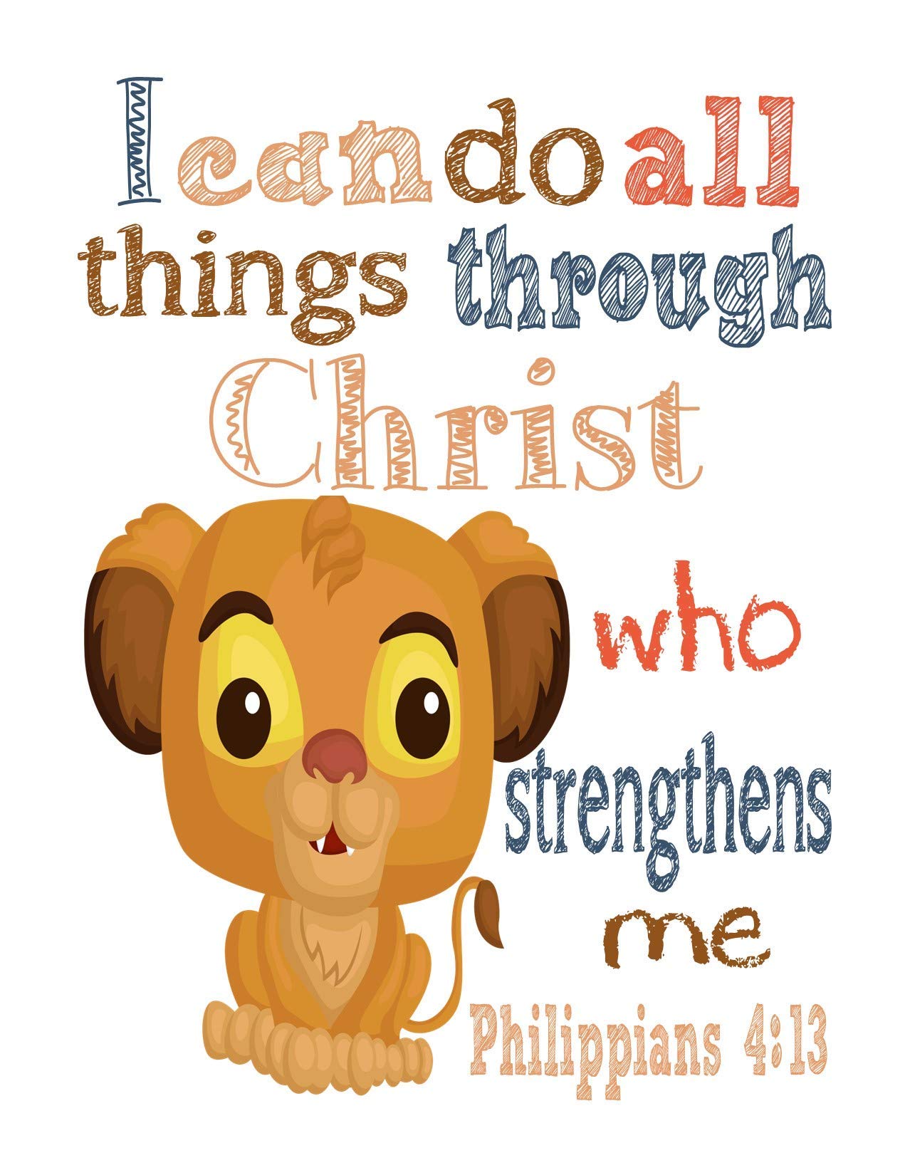 Lion King Christian Nursery Decor Set of 4 Unframed Prints - Mufasa, Pumba, Simba and Timon with Bible Verses