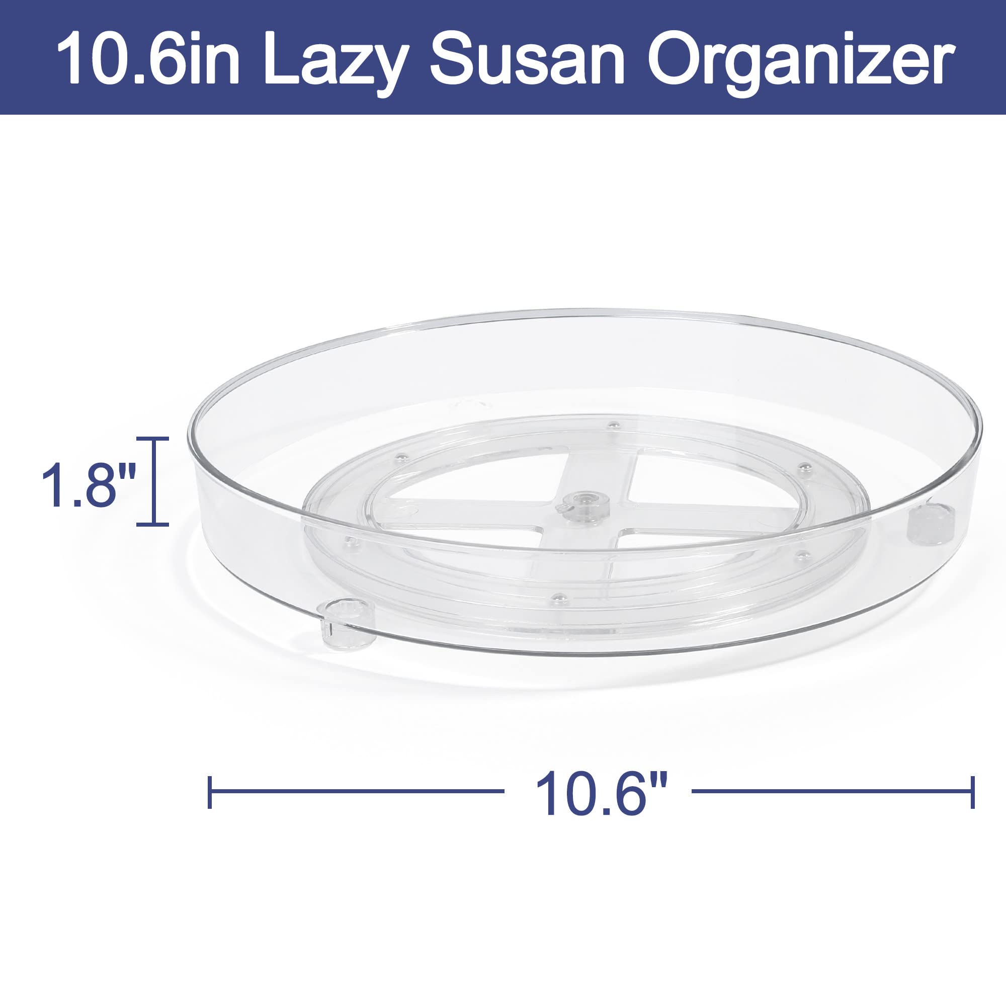 LotFancy Lazy Susan Organizers, 4 Pack 10.6β Clear Lazy Susan Turntable for Kitchen, Cabinet, Fridge, Pantry, Countertop, Bathroom Storage