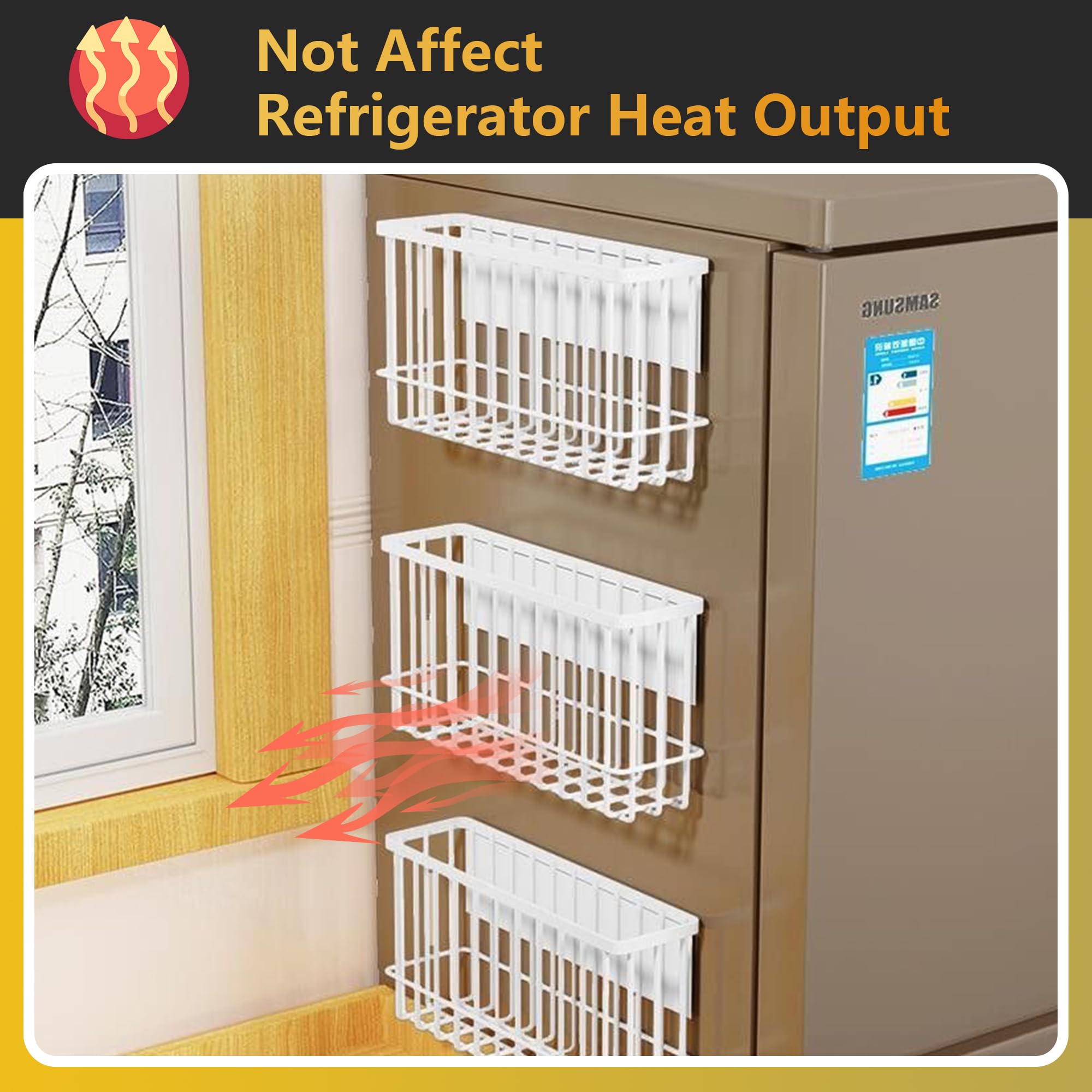 Magnetic Refrigerator Organizer Magnetic Basket Kitchen Organizer Metal Ziplock Bag Storage Organizer (White)