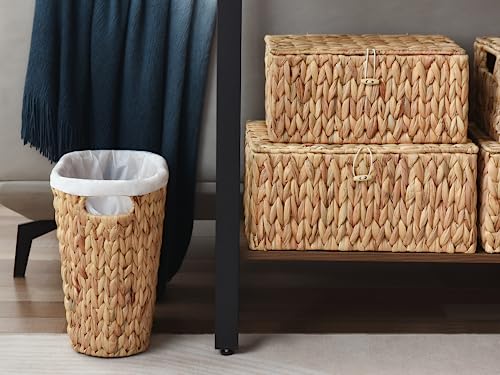 StorageWorks Wicker Waste Basket, Wicker Trash Basket with Built-in Handles, Handwoven Water Hyacinth Trash Can, Wicker Garbage Can for Bedroom, Bathroom, 1 Pack