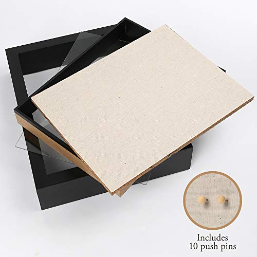 LotFancy Shadow Box Frame, 11x14 Black Display Case, Wooden Picture Frame for Desk, Soft Linen Backboard and Shatter Resistant Glass for Bouquet Photos