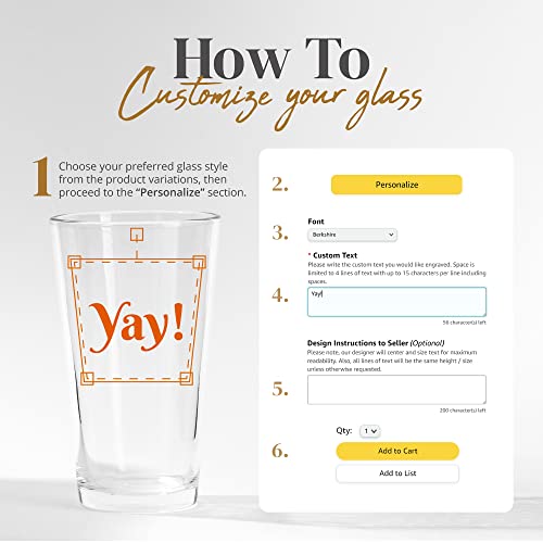 Personalized Beer Glass Engraved with Your Custom Text - Customized Gifts, Unique Birthday Gift, Bridesmaid Gift, Custom Gifts for Women or Men (16oz Pint)