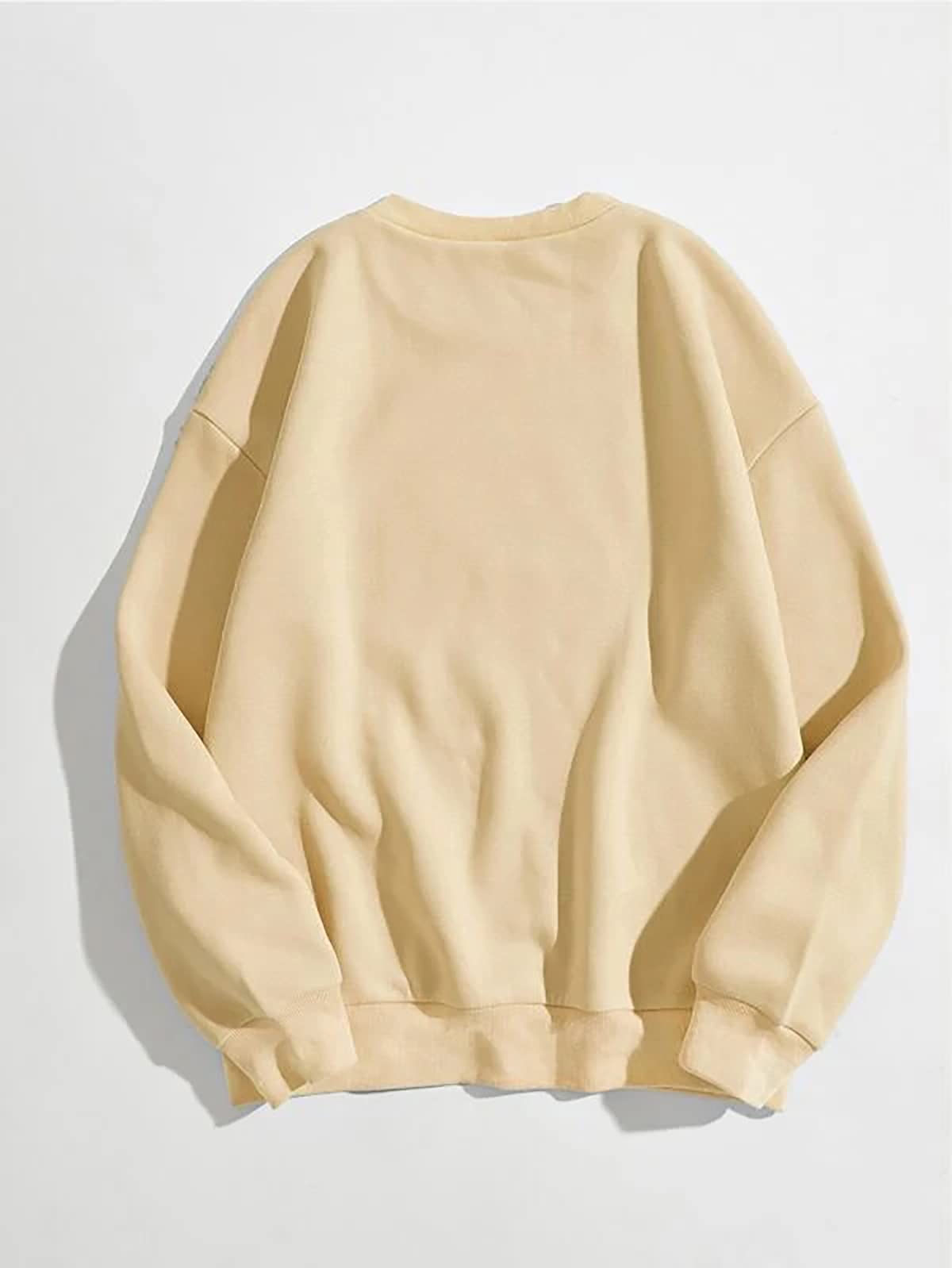 Meladyan Basic Solid Fleece Drop Shoulder Sweatshirt Oversized Premium Crewneck Long Sleeve Pullover Jumper Top Vintage Apricot