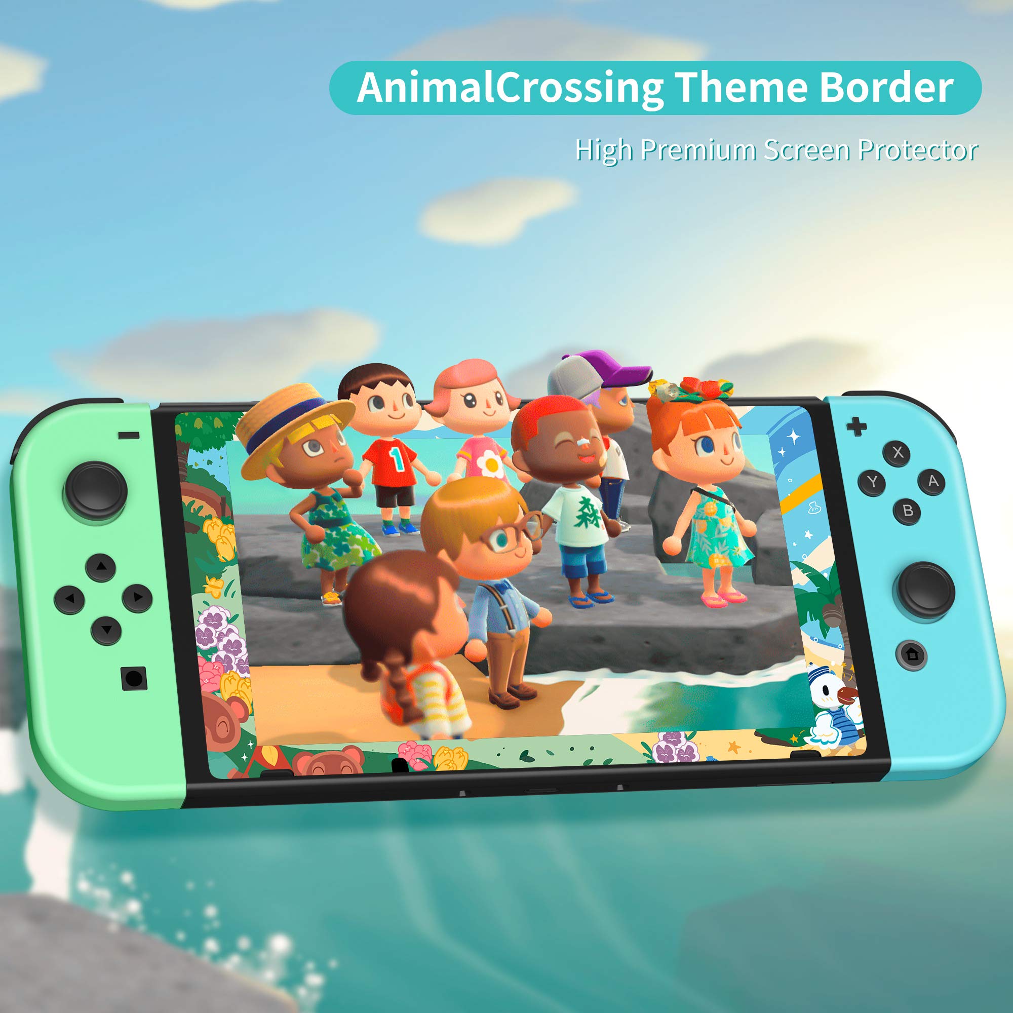 Letobee Color Border HD Screen Protector for Nintendo Switch, Animal Crossing Theme High Clear Tempered Glass Protective Film Anti-Scratch (3Pcs)