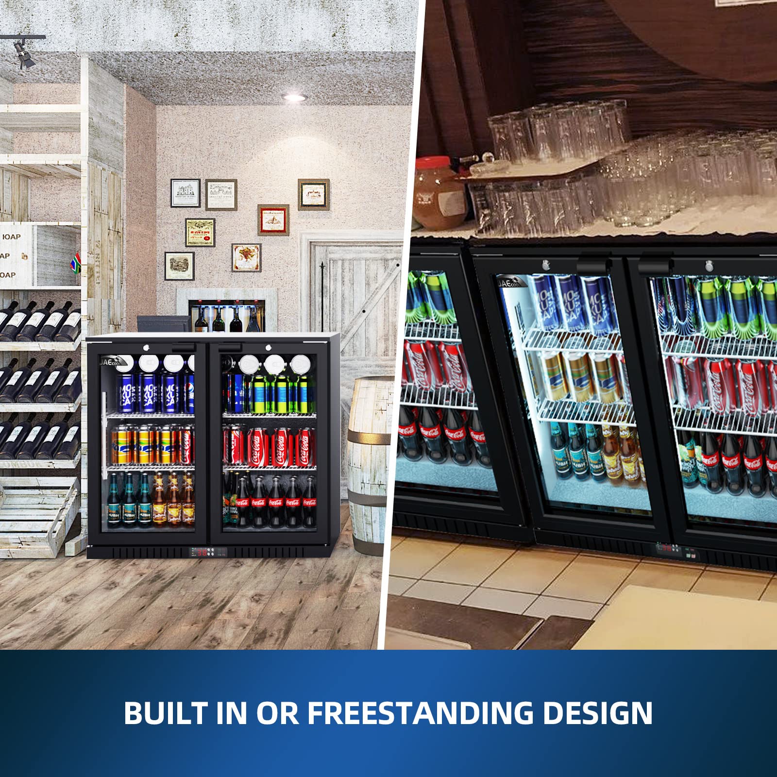 JAECOOL Back Bar Cooler Commercial Counter Height Refrigerator with 2 Glass Door,7.0 cu ft Beverage Cooler Undercounter Refrigerator, Commercial Display Fridge,Auto-defrost,Eco-friendly Compressor,ETL