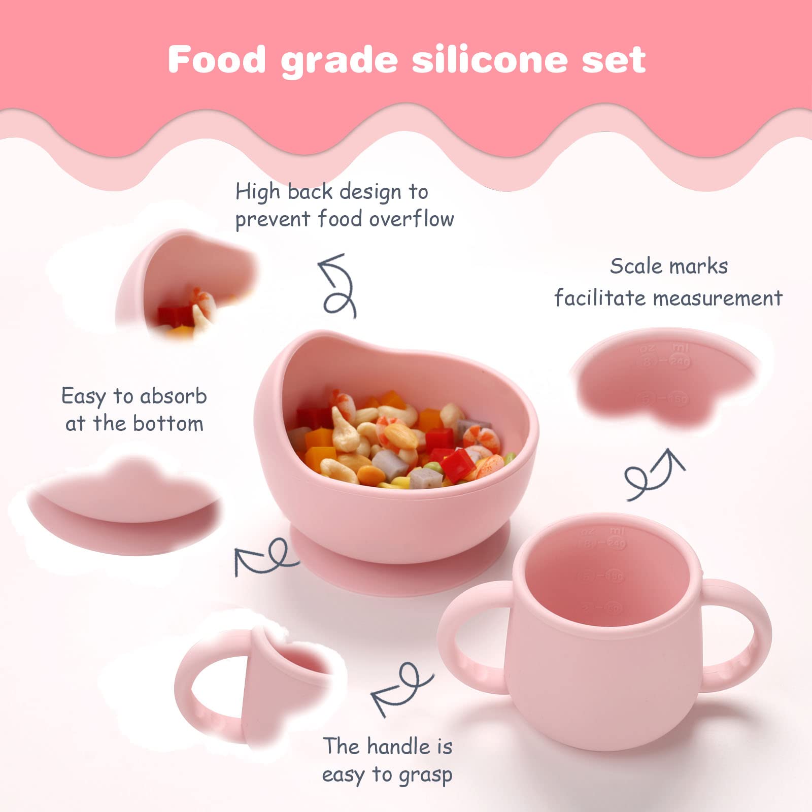 teanpoon suction bowls for baby|suction bowls for toddlers|Toddler Cups 100% Tiny Silicone Drinking Training Cup for Baby|Silicone Baby Feeding Set|2 easy- grip handles