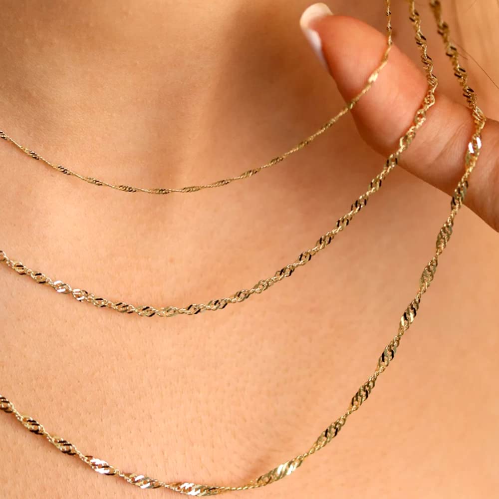 Jewelry Affairs 14k Yellow Real Gold Singapore Chain Necklace, 2.1mm, 16"
