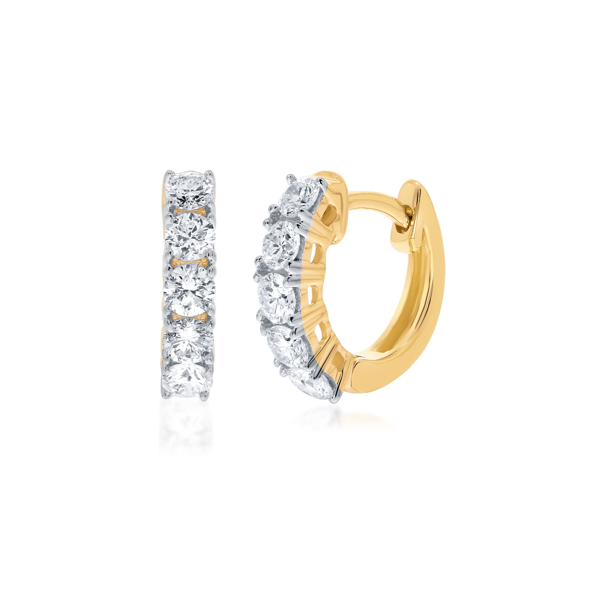La Joya 1CT Lab Grown Diamond Earrings for Womens | Real 925 Sterling Silver Plated Yellow Gold Diamond Huggie Hoop Earrings | Ideal Gift for Her